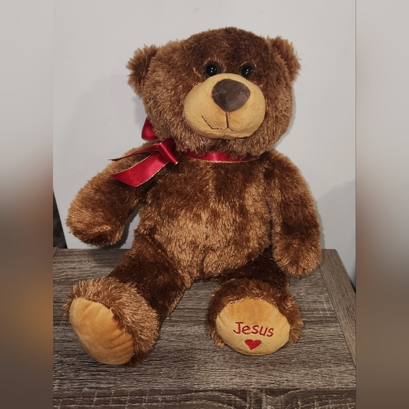 Toys | Plush Brown Teddy Bear With Red Bow Family Christian Jesus Loves ...